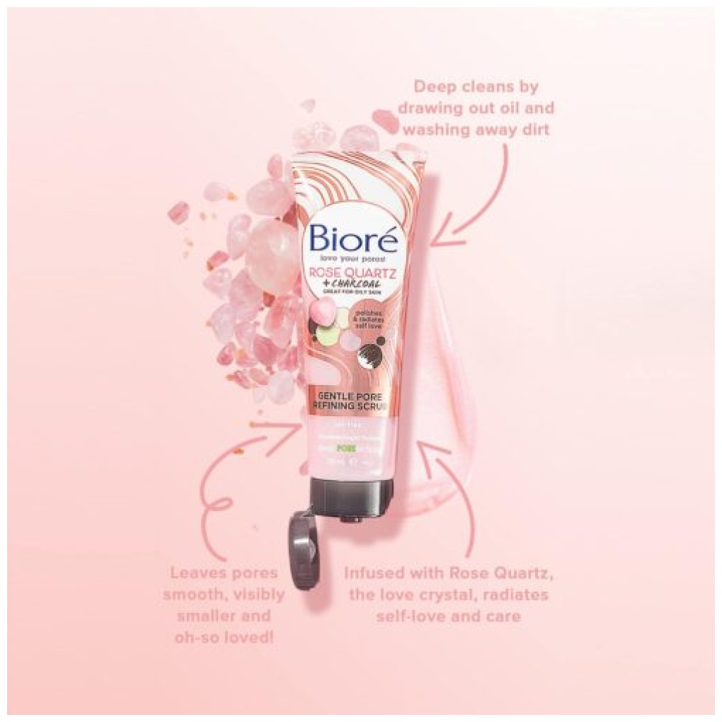 Bioré Rose Quartz + Charcoal Gentle Pore Refining Scrub – BeautyBar ...