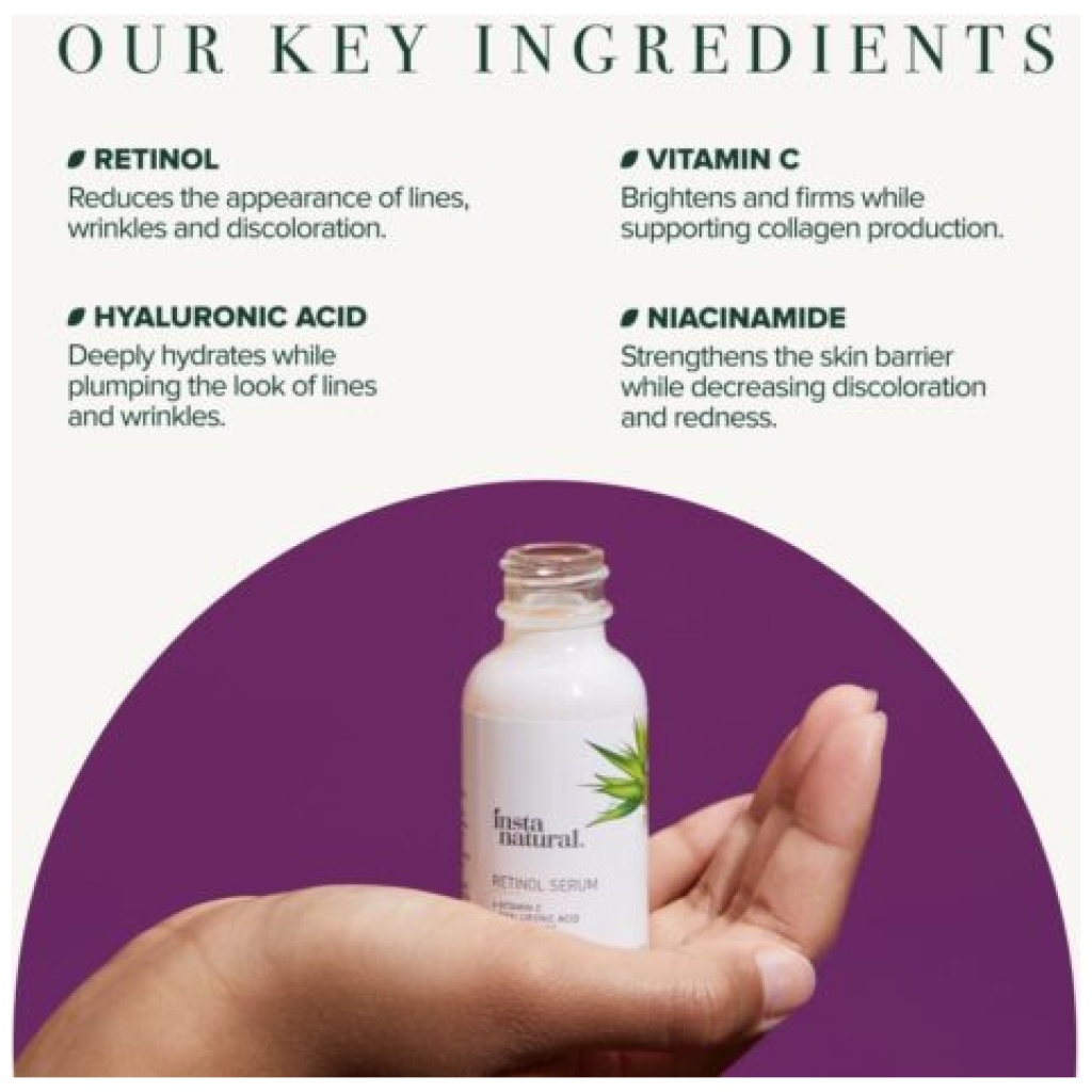 InstaNatural Retinol Serum for Face with Niacinamide, Vitamin C, and ...